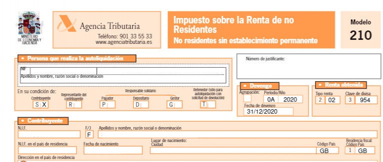 Tax Return Form 210 (Modelo 210) in Spain